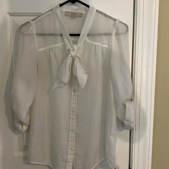 LOFT | Tops | Anne Loft White Sheer Blouse | Poshmark